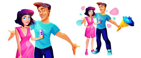 만화 스타일의 임신 계획의 개념 결혼 한 부부는 흰색 배경에 긍정적 인 임신 테스트를 축하합니다 2명에 대한 스톡 벡터 아트 및 기타 이미지 Istock