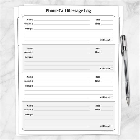 Phone Call Message Log Printable At Printable Planning With Phone Message Log Template