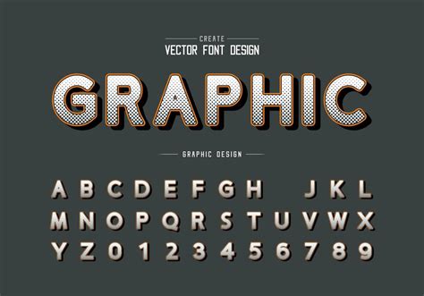 Halftone Hexagon Font And Round Alphabet Vector Digital Design Typeface And Number Graphic