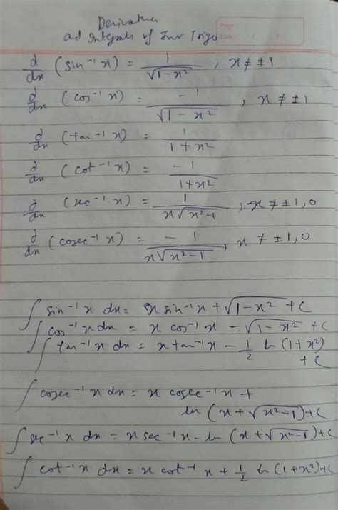 Here Is The List Of The Formulae For Differentiation And Integration