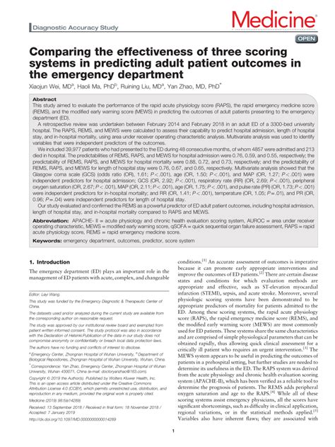 Pdf Comparing The Effectiveness Of Three Scoring Systems In Predicting Adult Patient Outcomes