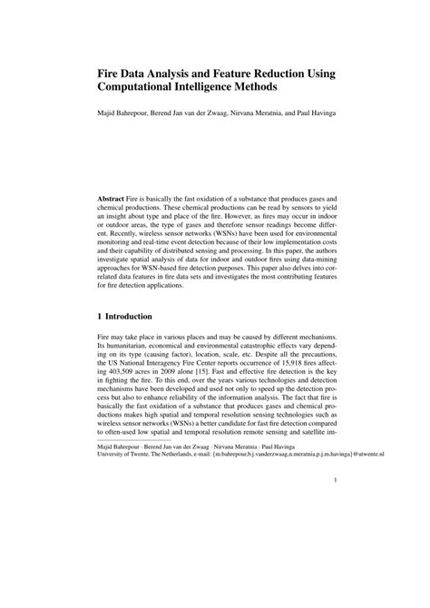 Pdf Fire Data Analysis And Feature Reduction Using Computational