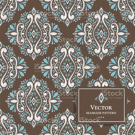 갈색과 파란색 꽃 완벽 한 패턴입니다 빈티지 벡터 페이 즐 리 요소입니다 전통 터키 인도 모티브 직물 및 섬유에 대 한 좋은