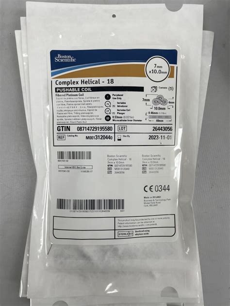 New Boston Scientific 312044 Complex Helical 18 Fibered Platinum Coil Pushable Coil 7mm X 10