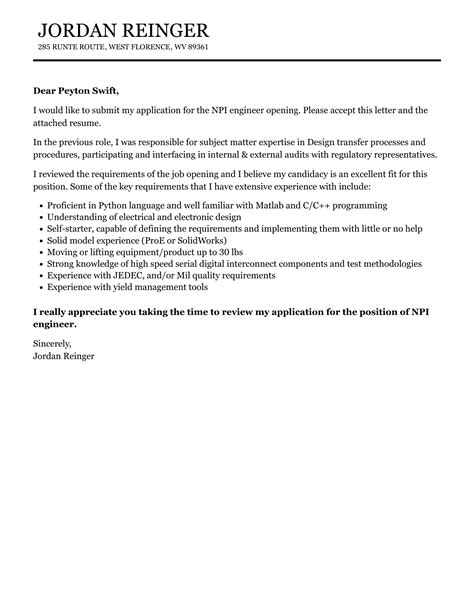 Npi Engineer Cover Letter Velvet Jobs