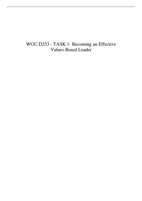 Wgu D253 Task 1 Becoming An Effective Values Based Leader D253 Stuvia Us