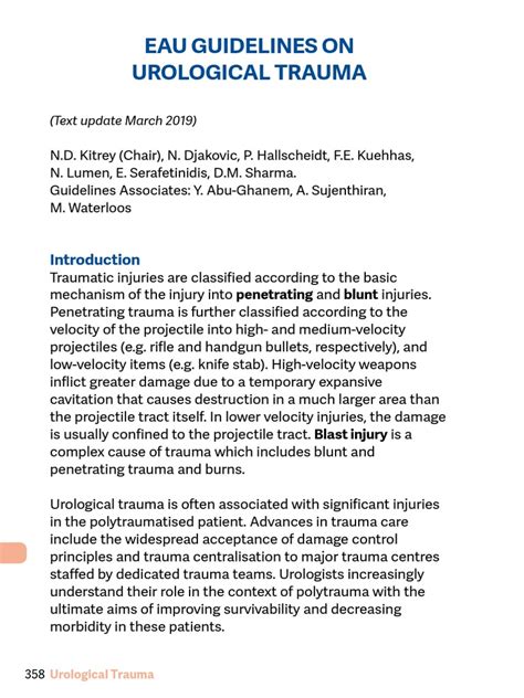 Eau Pocket Guidelines Urological Trauma 2019 Pdf Urinary