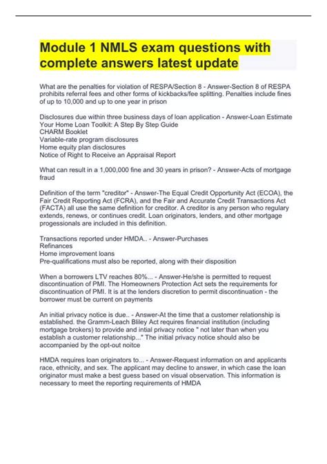 Module 1 Nmls Exam Questions With Complete Solutions Nmls Stuvia Us