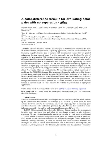 Pdf Color Difference Formula For Evaluating Color Pairs With No