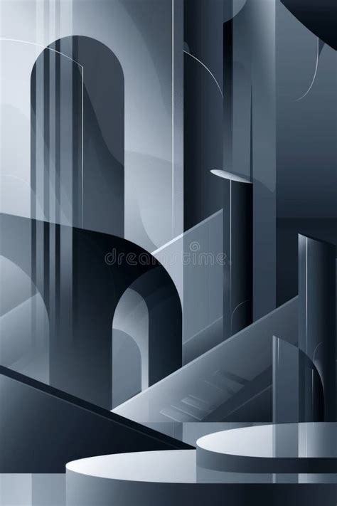 A Digital Illustration Of A Modern Architectural Space Featuring Geometric Shapes And