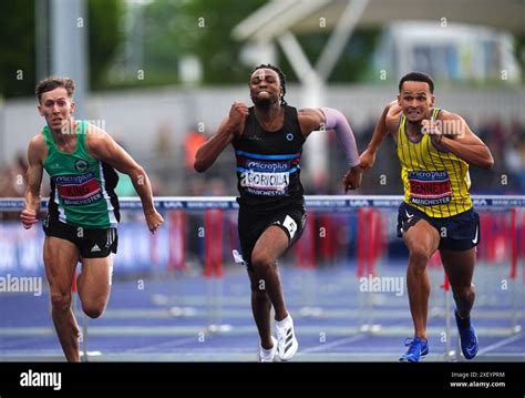 Daniel Goriola Centre Wins The Mens 110m Hurdles Final During Day