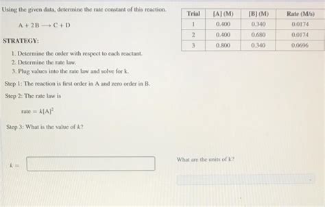 Solved Using The Given Data Determine The Rate Constant Of