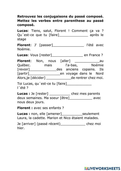 2195311 Passé Composé Tsarai Liveworksheets