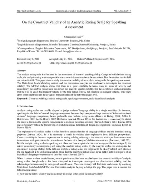 Pdf On The Construct Validity Of An Analytic Rating Scale For Speaking Assessment