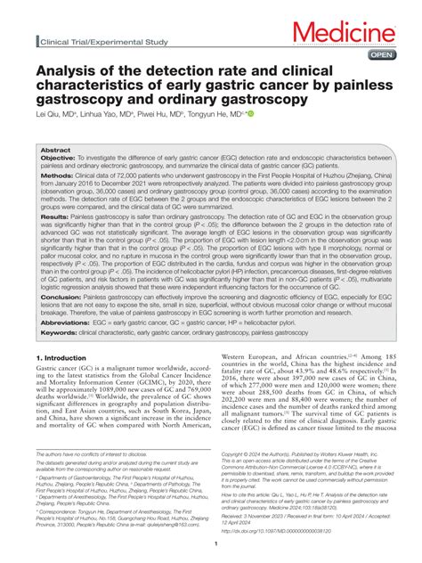 Pdf Analysis Of The Detection Rate And Clinical Characteristics Of Early Gastric Cancer By