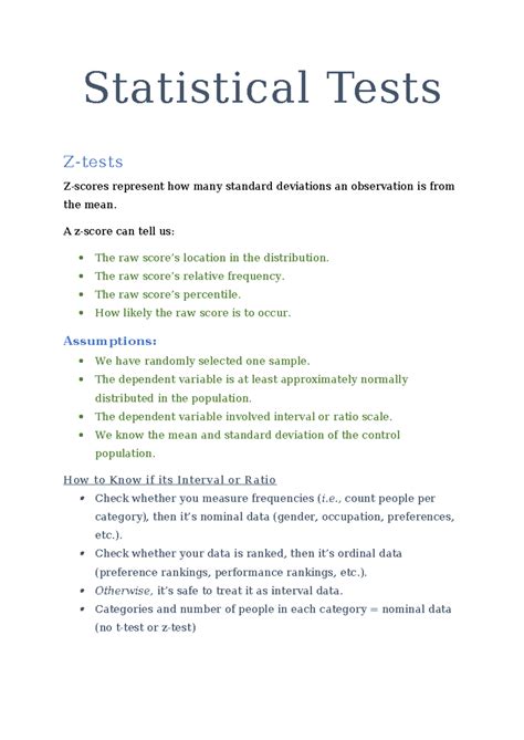 Statistical Tests Statistical Tests Z Tests Z Scores Represent How
