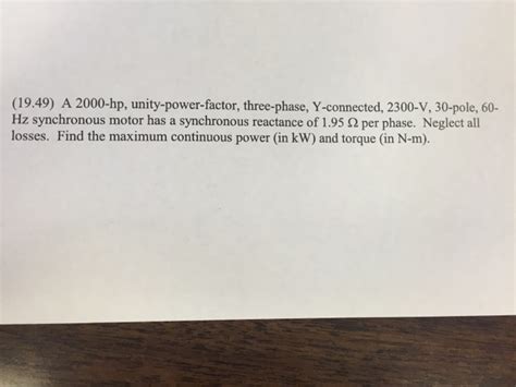 Solved A 2000 Hp Unity Power Factor Three Phase