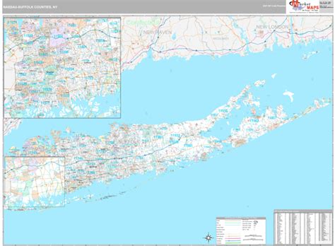 Nassau Suffolk County Wall Map Premium Style