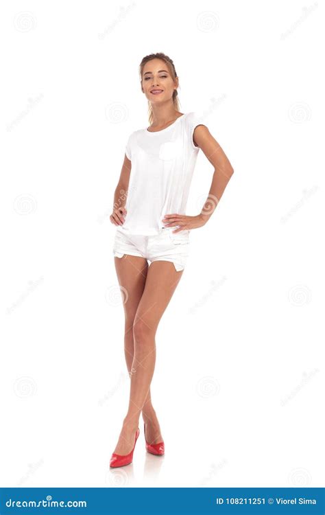Young Woman In Short Pants Posing With Legs Crossed Stock Image Image Of Body Thin 108211251