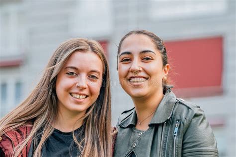 Smiling Friends Hugging Stock Image Image Of Hugging 274510755