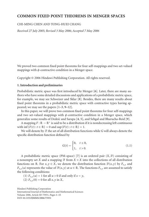 Pdf Common Fixed Point Theorems In Menger Spaces