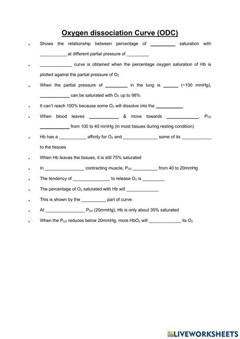Oxygen Dissociation Curve Activity Live Worksheets Worksheets Library