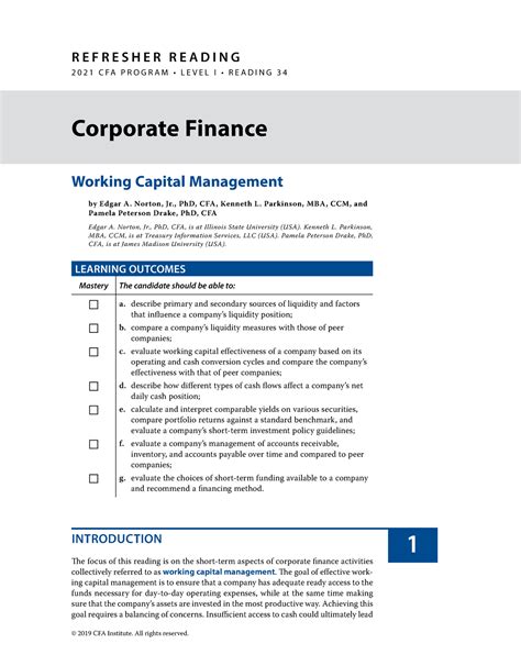 CFA Working Capital Management Working Capital Management By Edgar A Norton Jr PhD CFA
