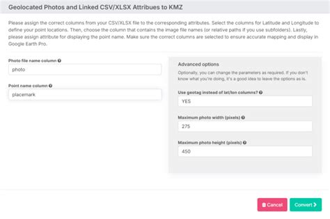 Convert Csvxlsx To Kmz With Linked Photos Mygeodata Knowledge Base