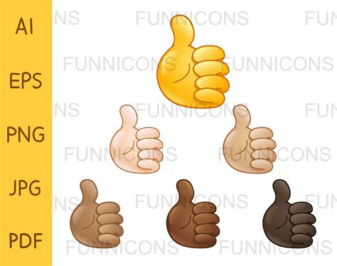 Thumb Up Hand Emoji Set Of Various Skin Tones Vector Clipart Stock