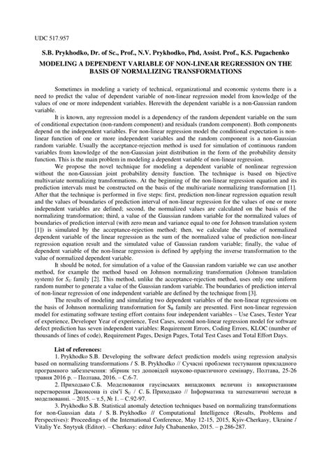 Pdf Modeling A Dependent Variable Of Non Linear Regression On The Basis Of Normalizing