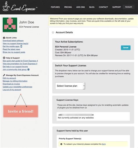Event Espresso Account Page Updates 2017