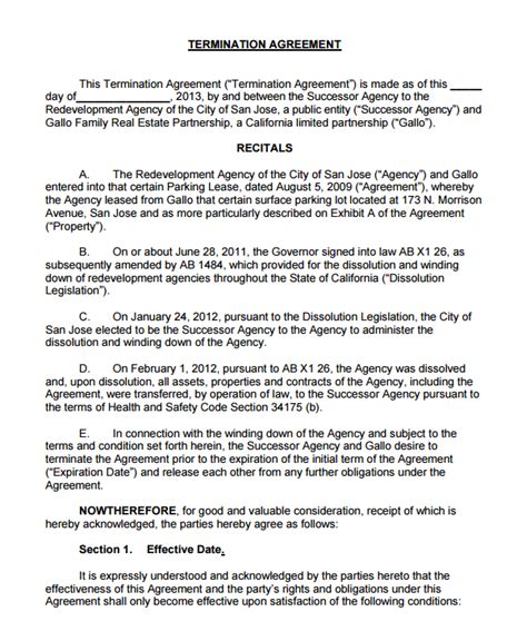 Contract Termination Agreement Template