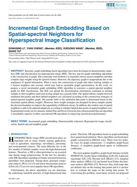 Pdf Incremental Graph Embedding Based On Spatial Spectral Neighbors
