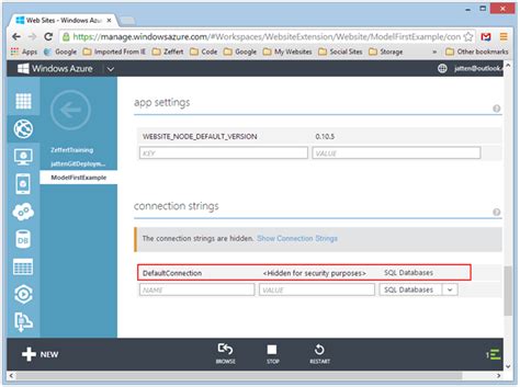 ASP NET MVCAzure Websites And EF Model First Connection Strings When