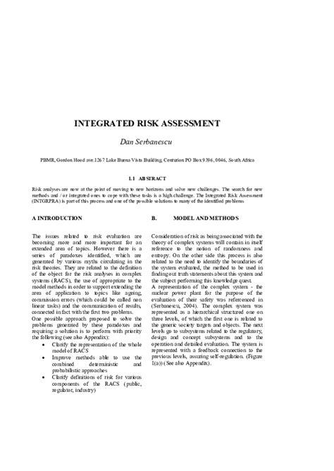 Pdf Integrated Risk Assessment