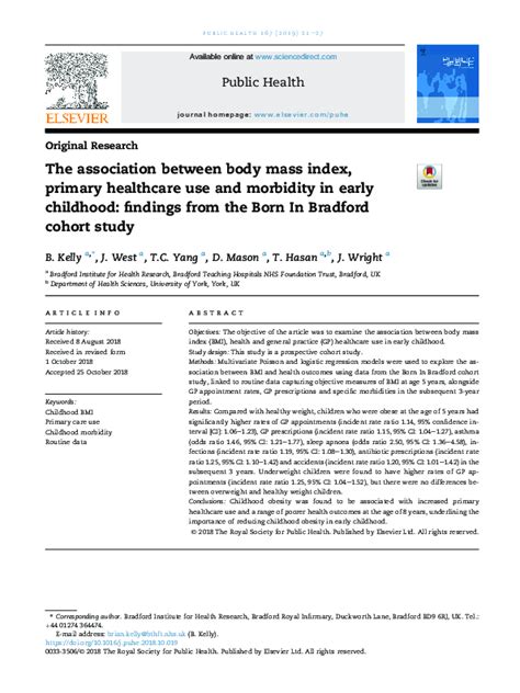 Pdf The Association Between Body Mass Index Primary Healthcare Use