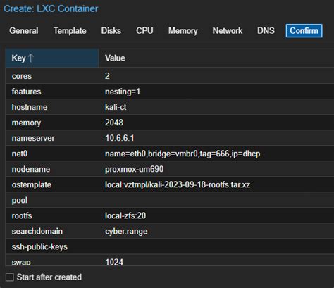 Proxmox Kali In A Linux Container LXC