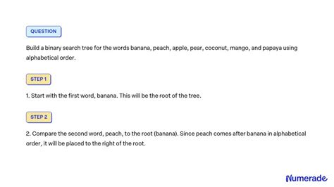 Solved Build A Binary Search Tree For The Words Banana Peach Apple Pear Coconut Mango And