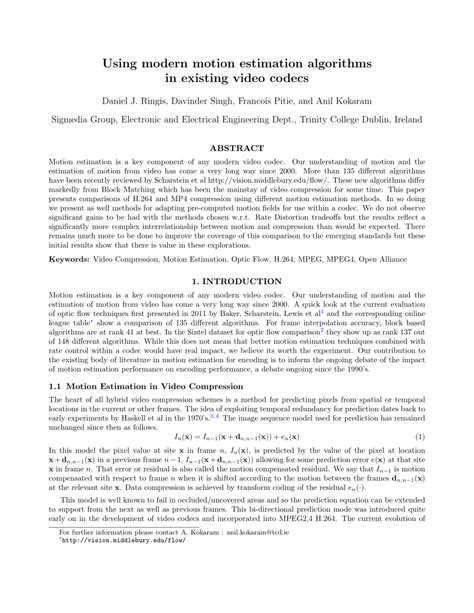 Pdf Using Modern Motion Estimation Algorithms In Existing Video Codecs