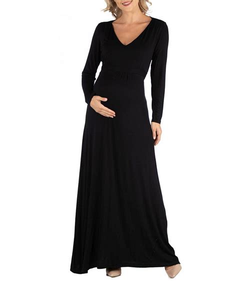 24seven Comfort Apparel Semi Formal Long Sleeve Maternity Maxi Dress