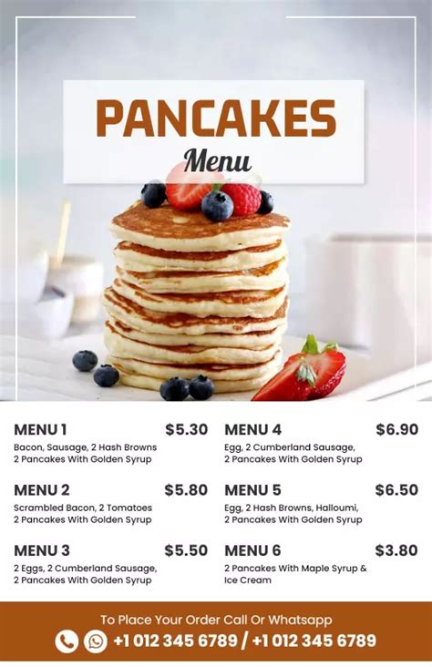 Pancake Menu Templates Customize And Download Free