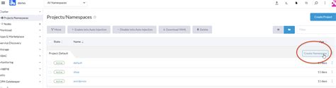 Create Namespace Button Is Missing In The Default View Of Projects