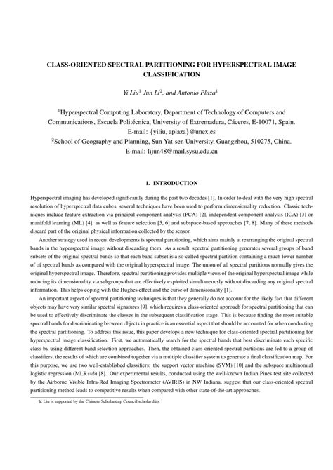 Pdf Class Oriented Spectral Partitioning For Hyperspectral Image Classification