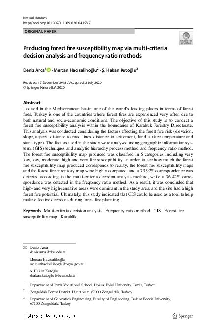Pdf Producing Forest Fire Susceptibility Map Via Multi Criteria Decision Analysis And