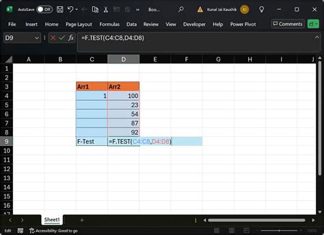 Advanced Excel Ftest Function