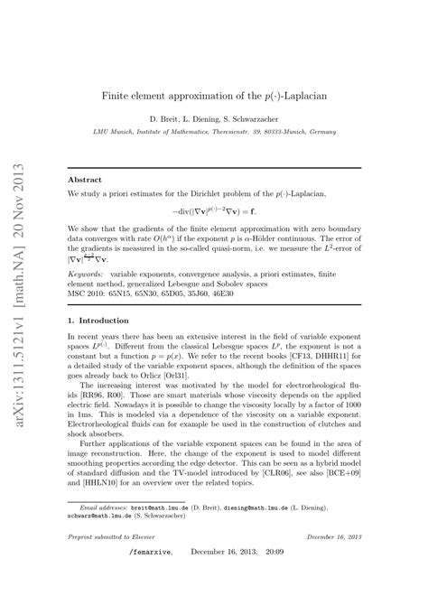 Pdf Finite Element Approximation Of The Pcdot Laplacian