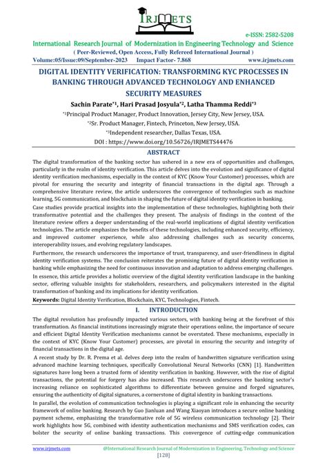 Pdf Digital Identity Verification Transforming Kyc Processes In Banking Through Advanced