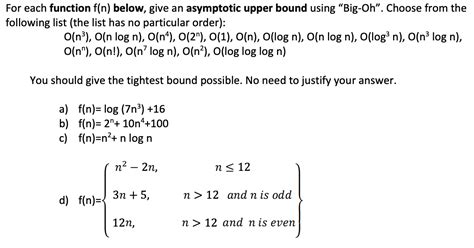 solved for each function f n below give an asymptotic