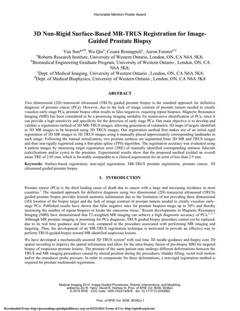 Pdf 3d Surface Based Non Rigid Mr Trus Registration For Image Guided Prostate Biopsy