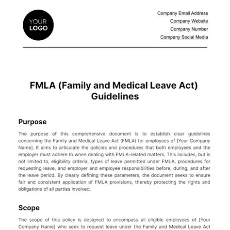 Free FMLA Family And Medical Leave Act Guidelines HR Template To Edit Online